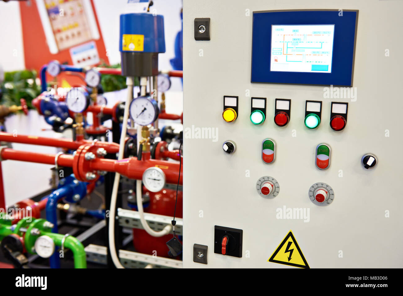 Industrial equipment pipes with manometers and control panel Stock ...