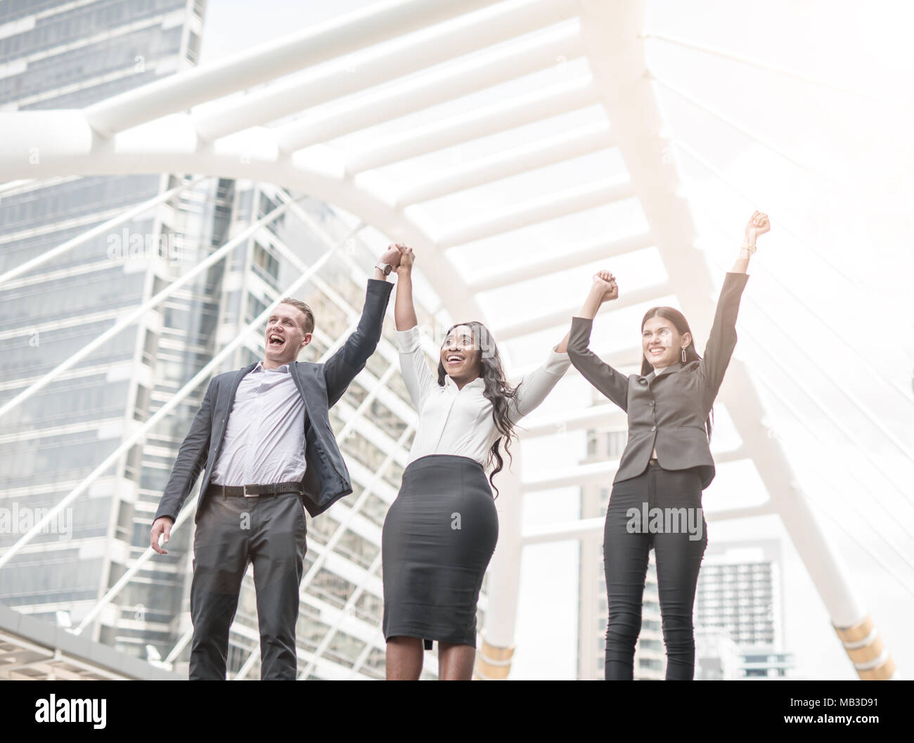 Excited african american businessman raised arms hi-res stock ...