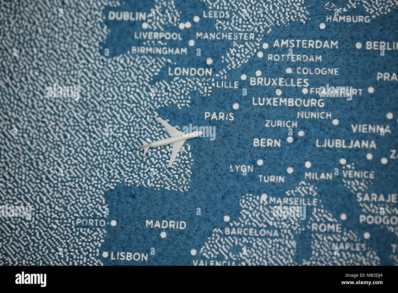 map of europe with pin and plane Stock Photo - Alamy