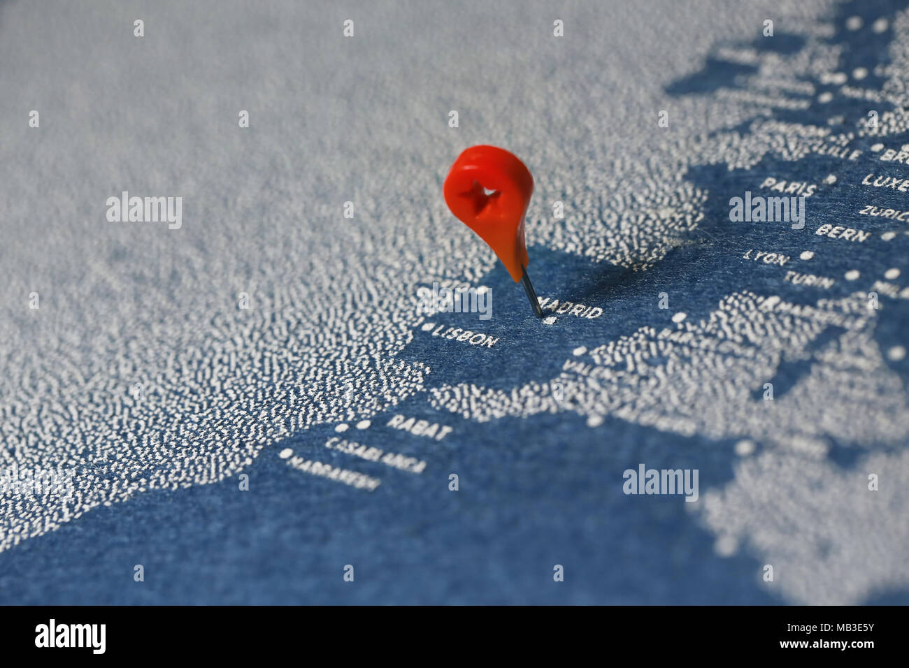 travel painted map with the pin, spain Stock Photo - Alamy