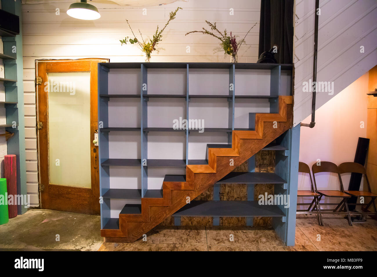 Staircase Cubbies at Yoga Studio Stock Photo - Alamy