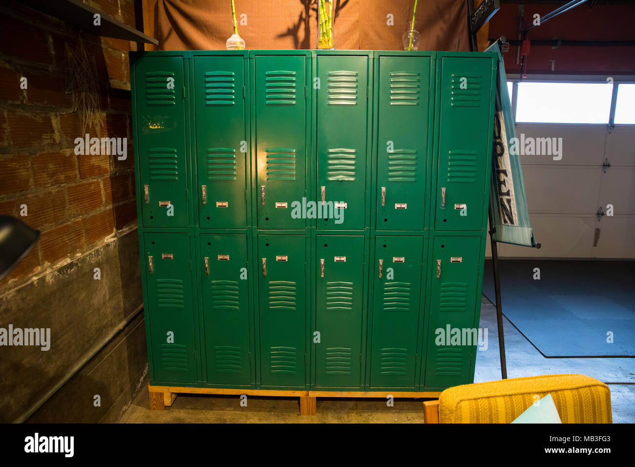 Repurposed Lockers at Yoga Studio Stock Photo - Alamy