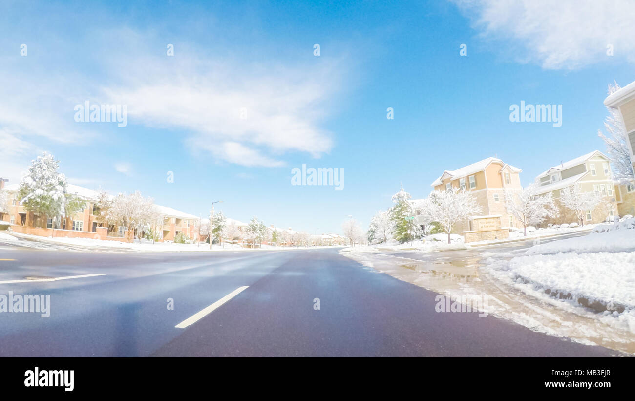 Residential neighborhood after Spring snow storm Stock Photo - Alamy