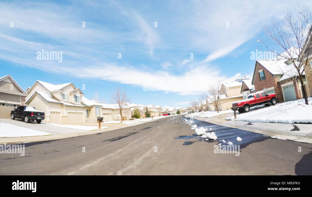 Residential neighborhood after Spring snow storm Stock Photo - Alamy