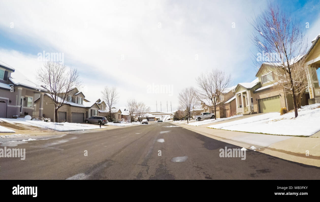 Residential neighborhood after Spring snow storm Stock Photo - Alamy