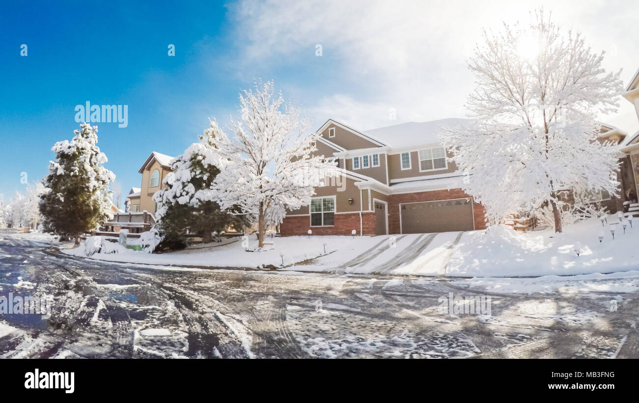 Residential neighborhood after Spring snow storm Stock Photo - Alamy
