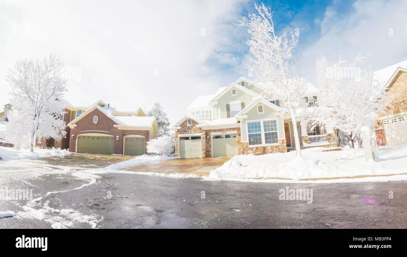 Residential neighborhood after Spring snow storm Stock Photo - Alamy