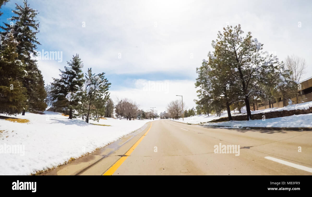 Driving through business park after the Spring snow storm Stock Photo ...