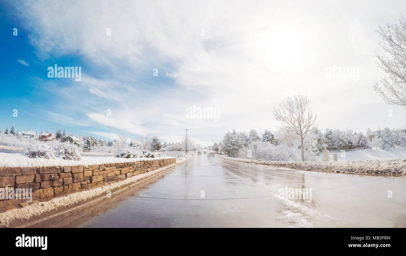 Driving through business park after the Spring snow storm Stock Photo ...