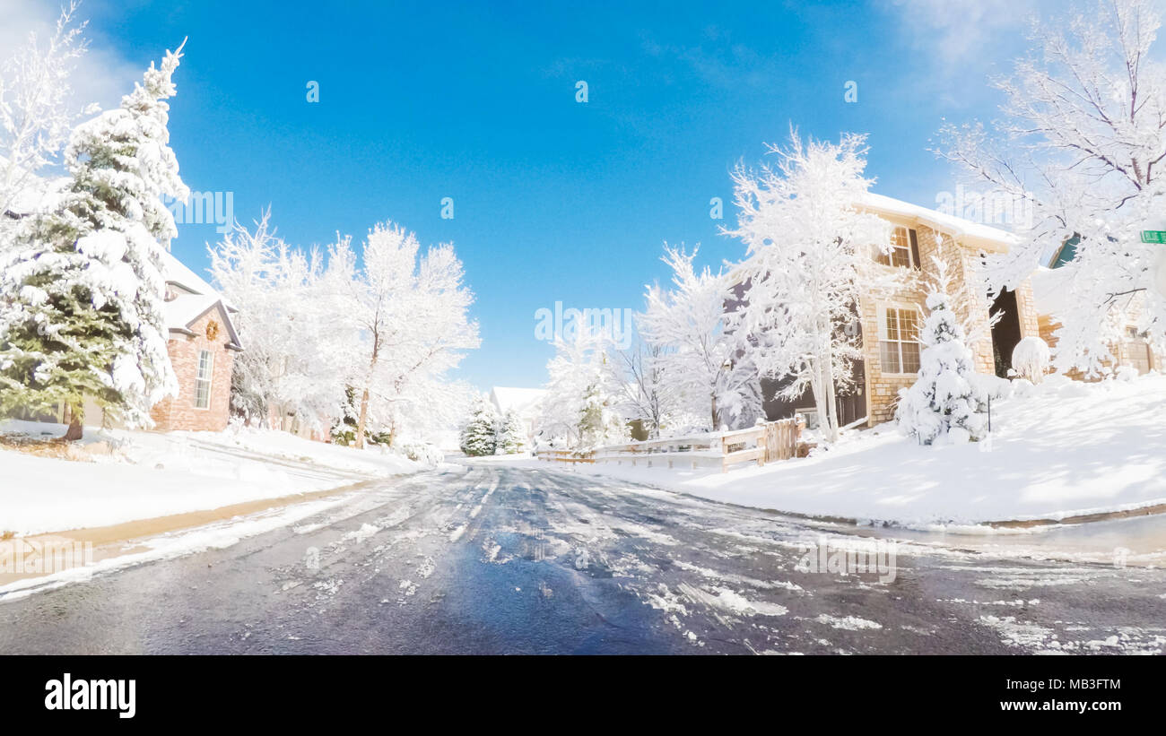 Residential neighborhood after Spring snow storm Stock Photo - Alamy
