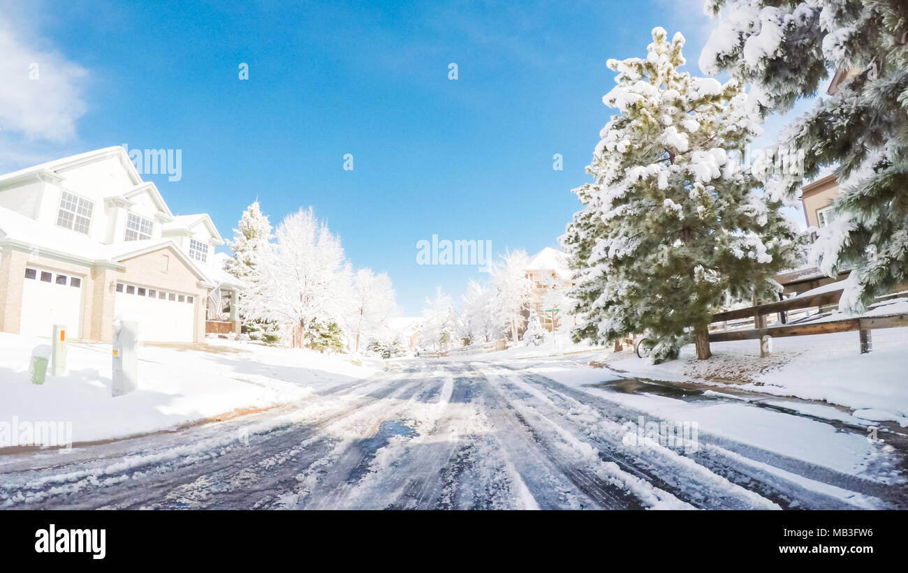 Residential neighborhood after Spring snow storm Stock Photo - Alamy