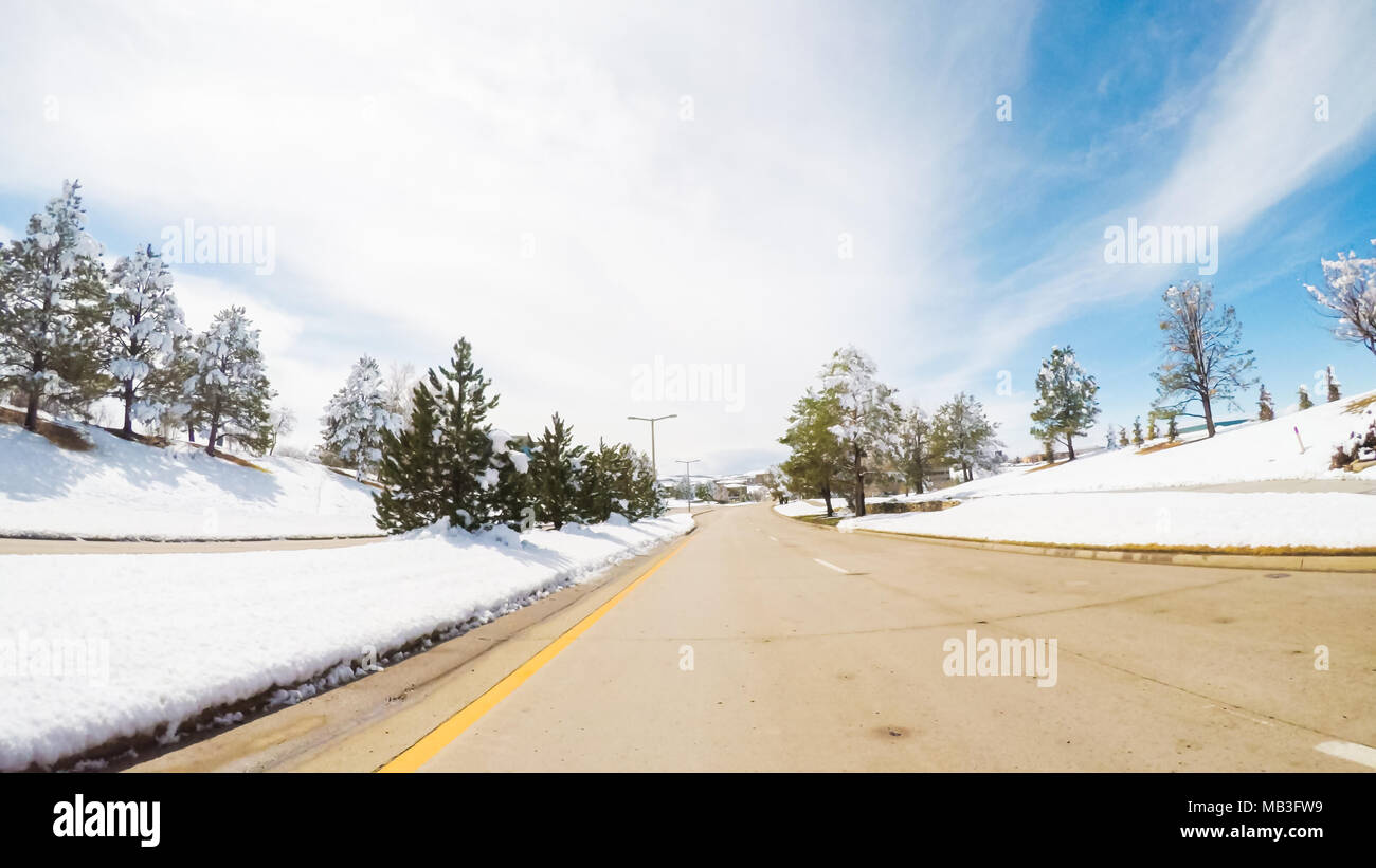 Driving through business park after the Spring snow storm Stock Photo ...