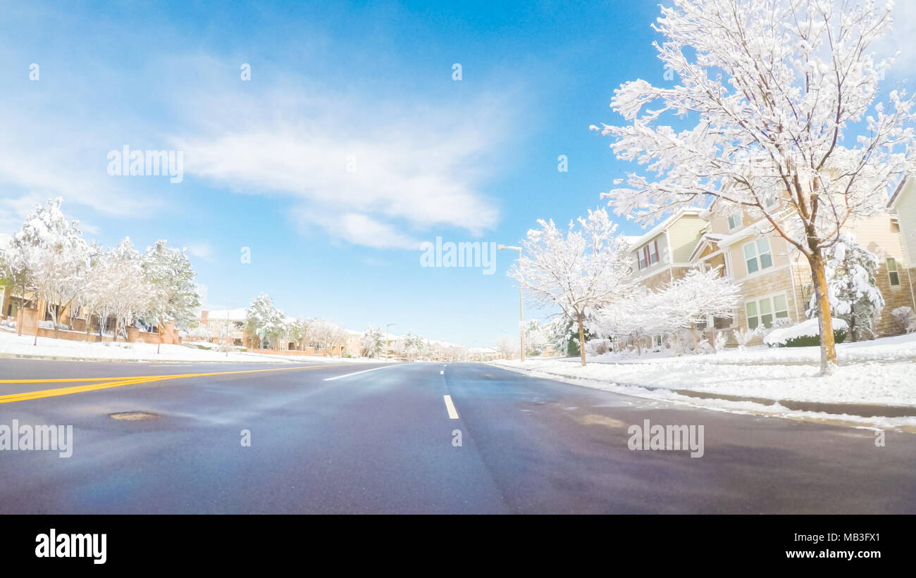 Residential neighborhood after Spring snow storm Stock Photo - Alamy
