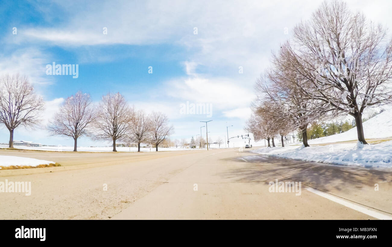 Driving through business park after the Spring snow storm Stock Photo ...