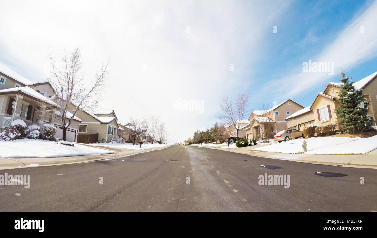 Residential neighborhood after Spring snow storm Stock Photo - Alamy