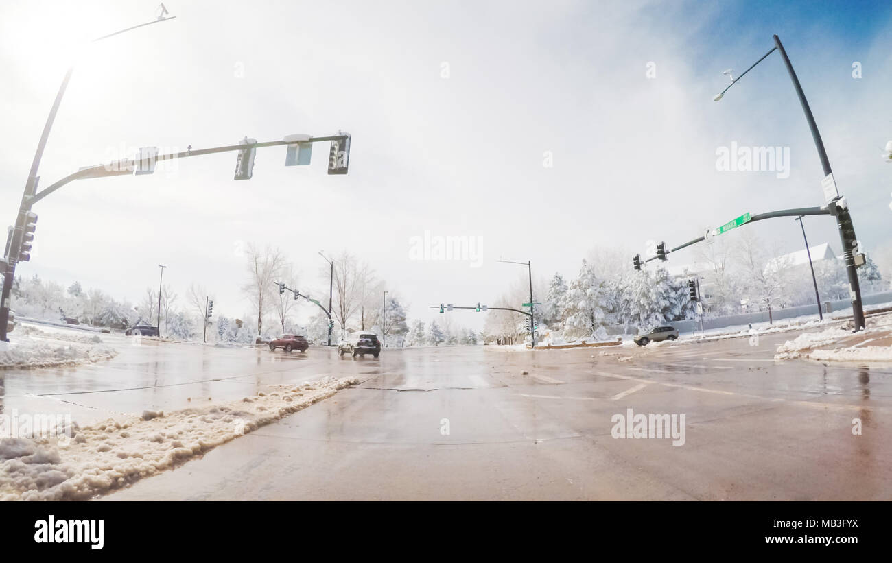Driving through business park after the Spring snow storm Stock Photo ...