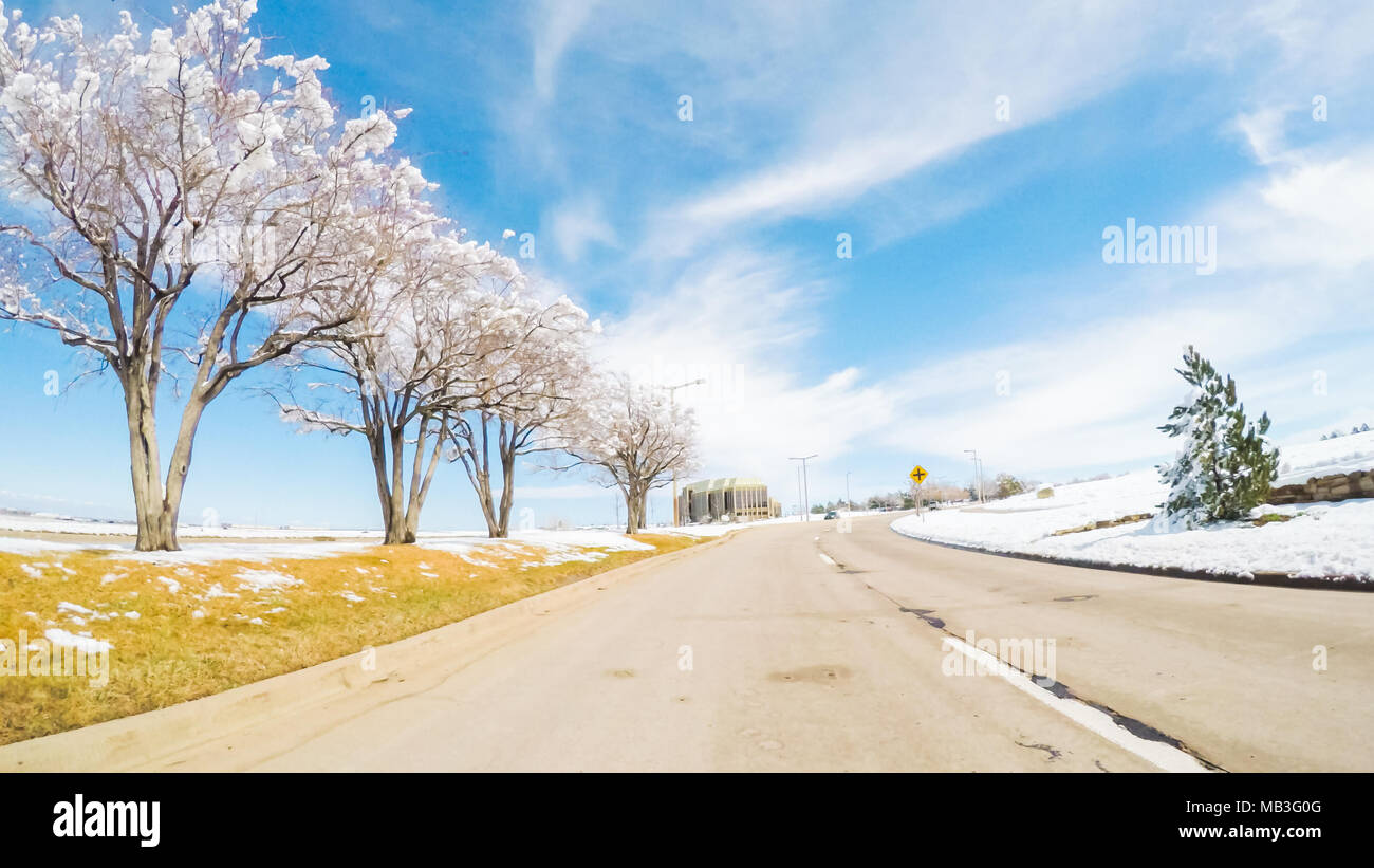 Driving through business park after the Spring snow storm Stock Photo ...
