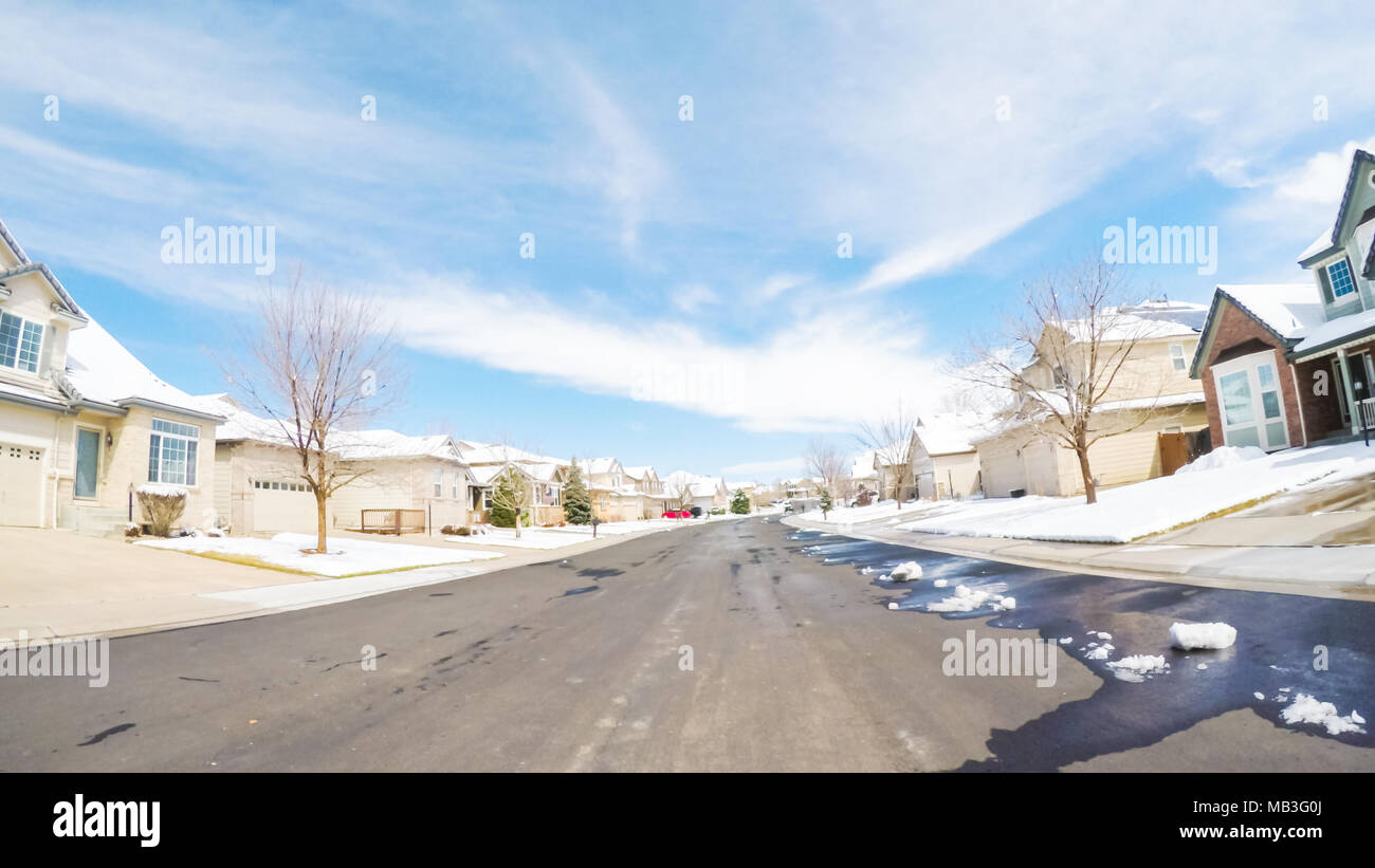 Residential neighborhood after Spring snow storm Stock Photo - Alamy