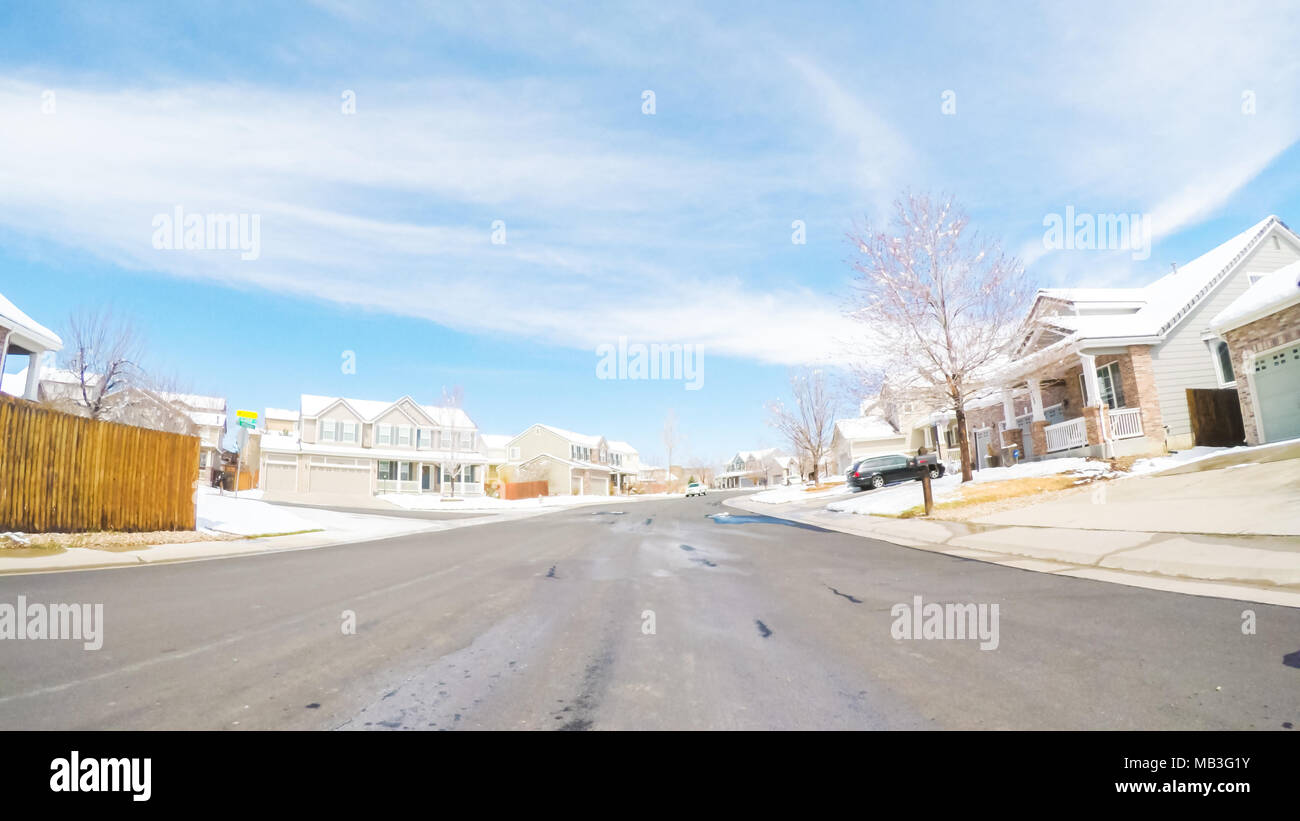 Residential neighborhood after Spring snow storm Stock Photo - Alamy