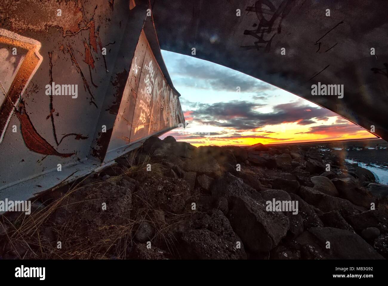 Broken steel structure in Iceland Stock Photo - Alamy