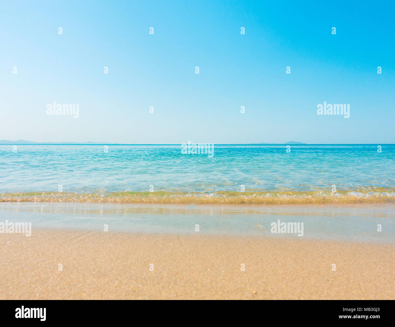 Beach and tropical sea soft wave of blue clear sky ocean on sandy ...
