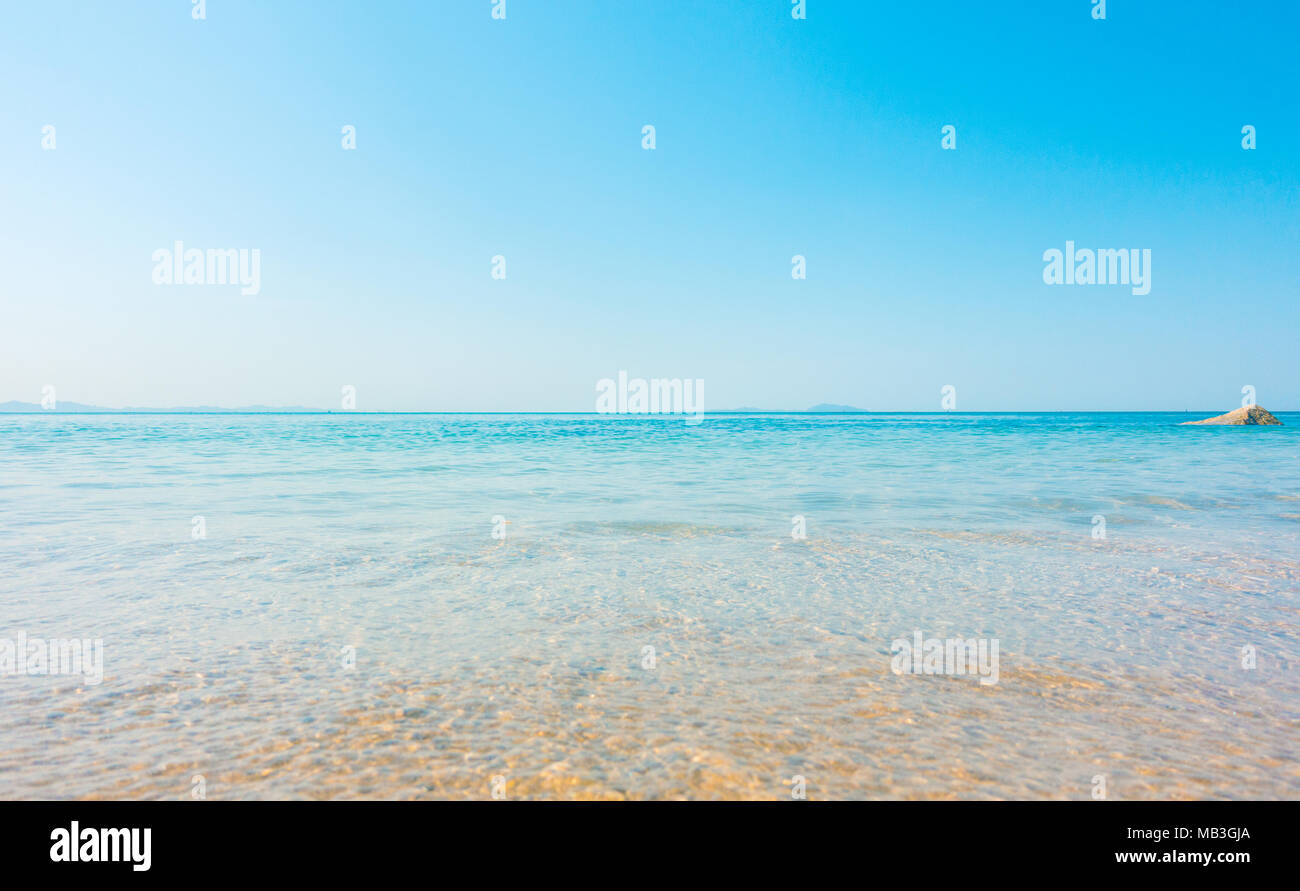 Beach and tropical sea soft wave of blue clear sky ocean on sandy ...