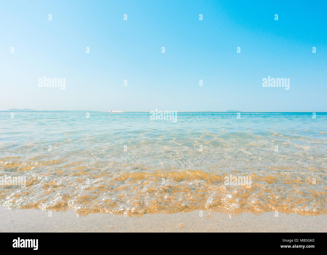 Beach and tropical sea soft wave of blue clear sky ocean on sandy ...