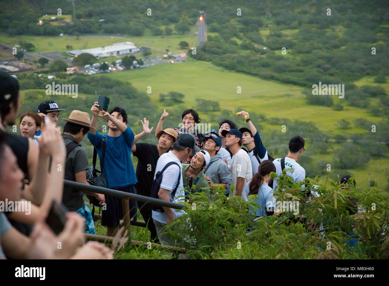 Crowded Summit Diamond Head Hike Stock Photo - Alamy