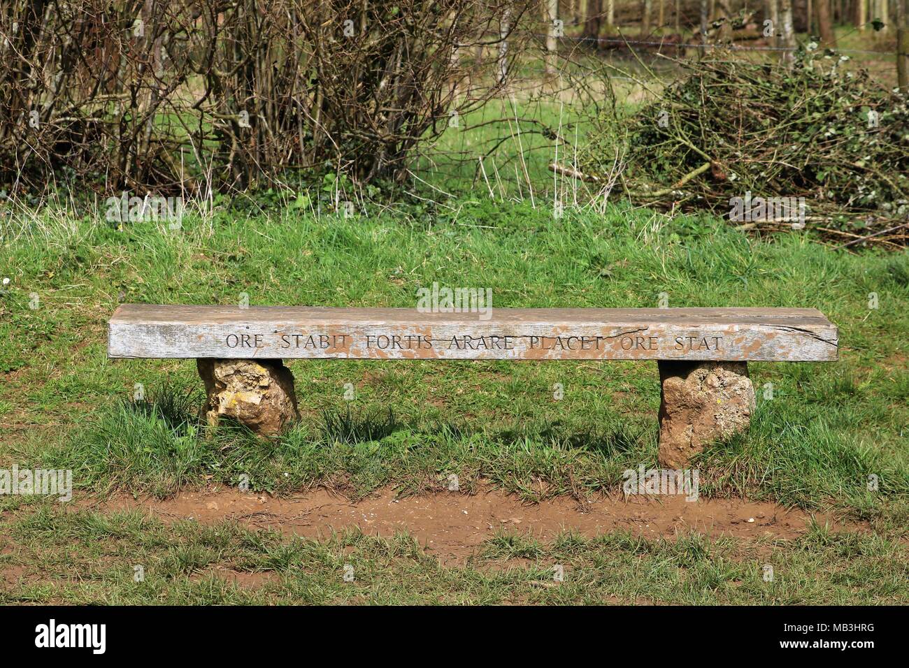 'Ore stabit fortis arare placet ore stat' inscription on bench at ...