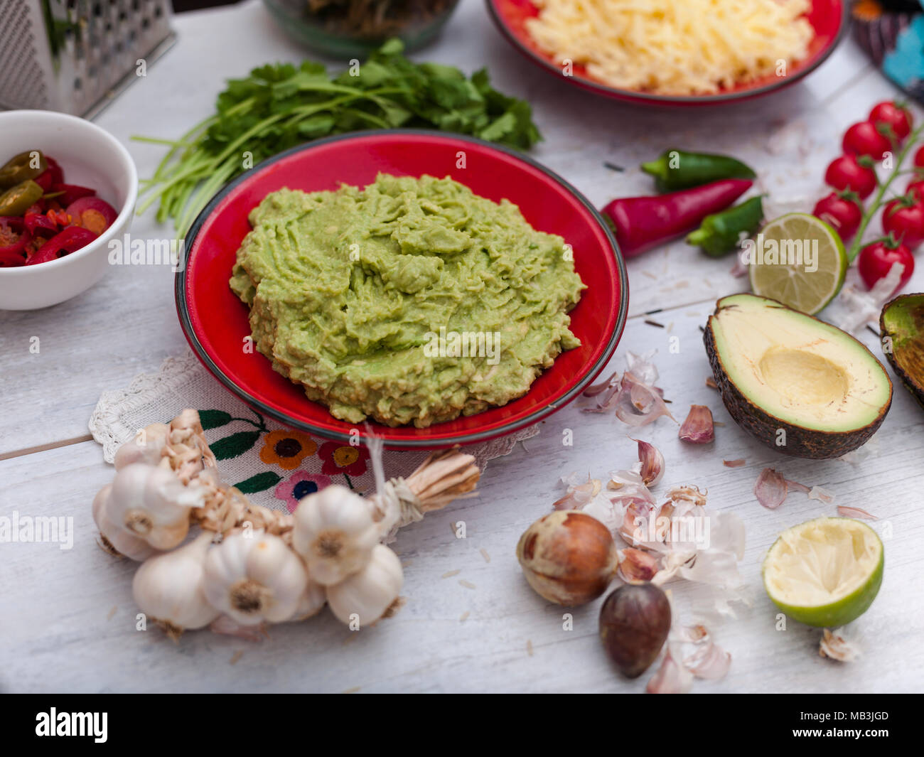 Home made Guacamole in Mexican style kitchen Stock Photo - Alamy