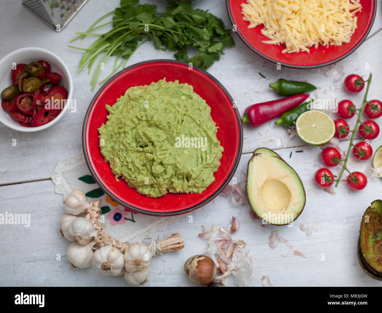 Home made Guacamole in Mexican style kitchen Stock Photo - Alamy