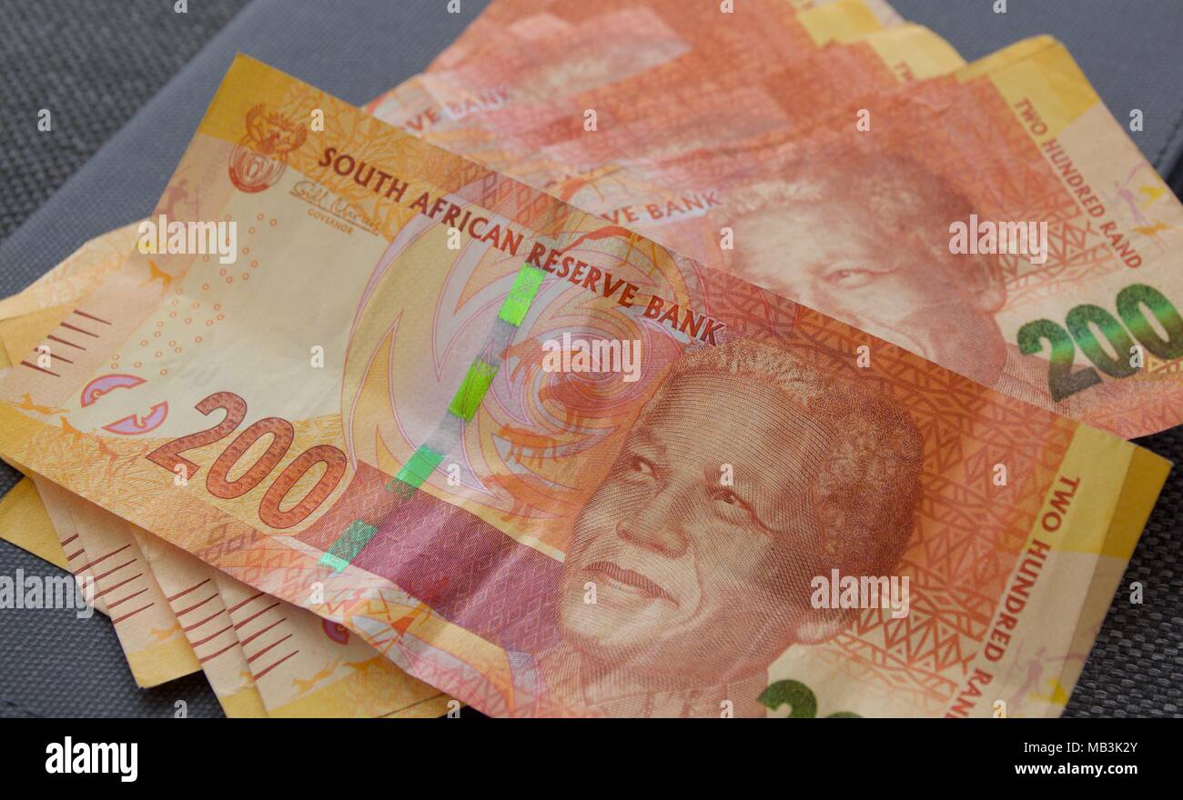 200 Rand bank notes from South Africa showing portrait of Nelson ...