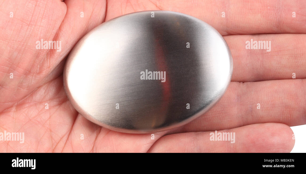 hand with Stainless Steel Soap isolated on white background Stock Photo ...