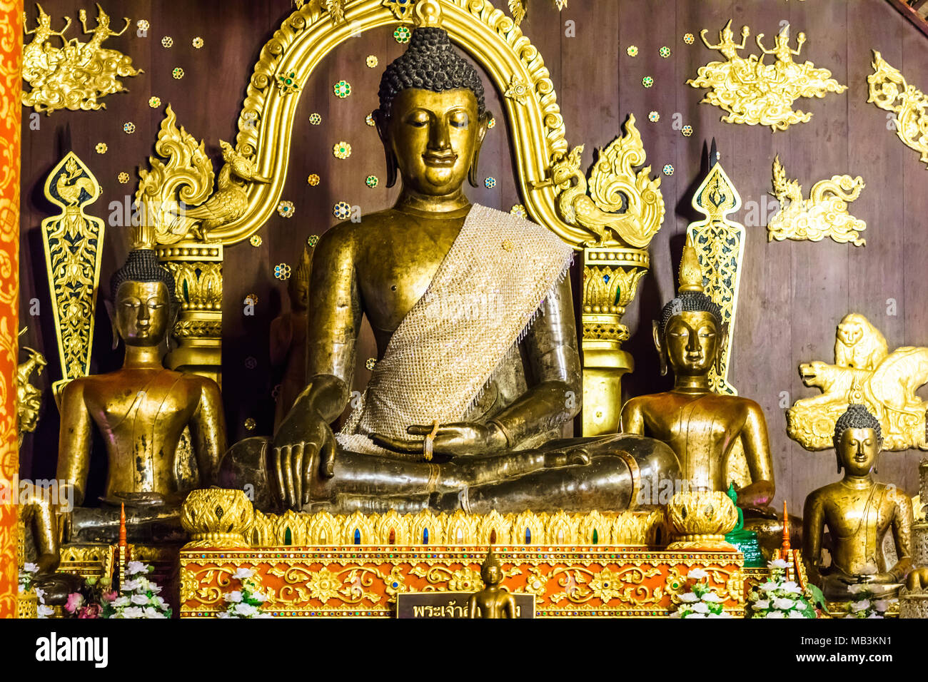 View on golden buddha shrine in Thailand Stock Photo - Alamy