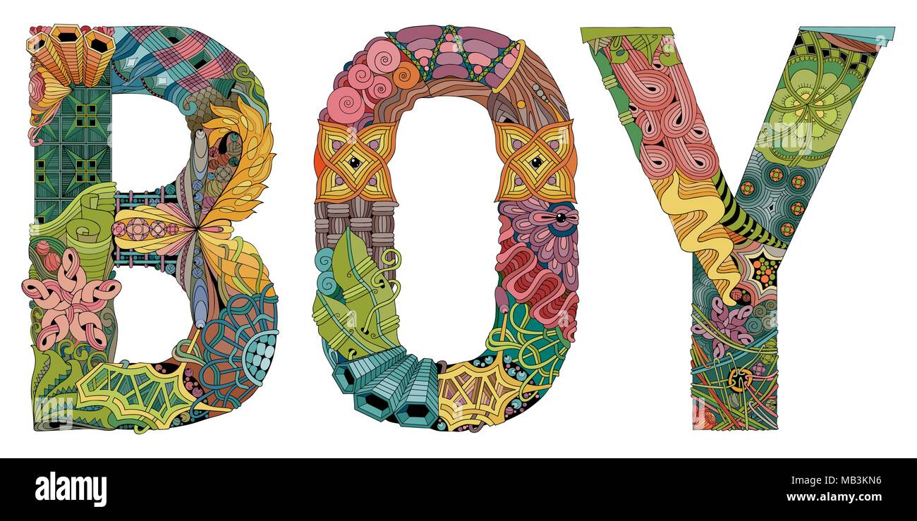 Hand-painted art design. Hand drawn illustration word BOY for t-shirt ...