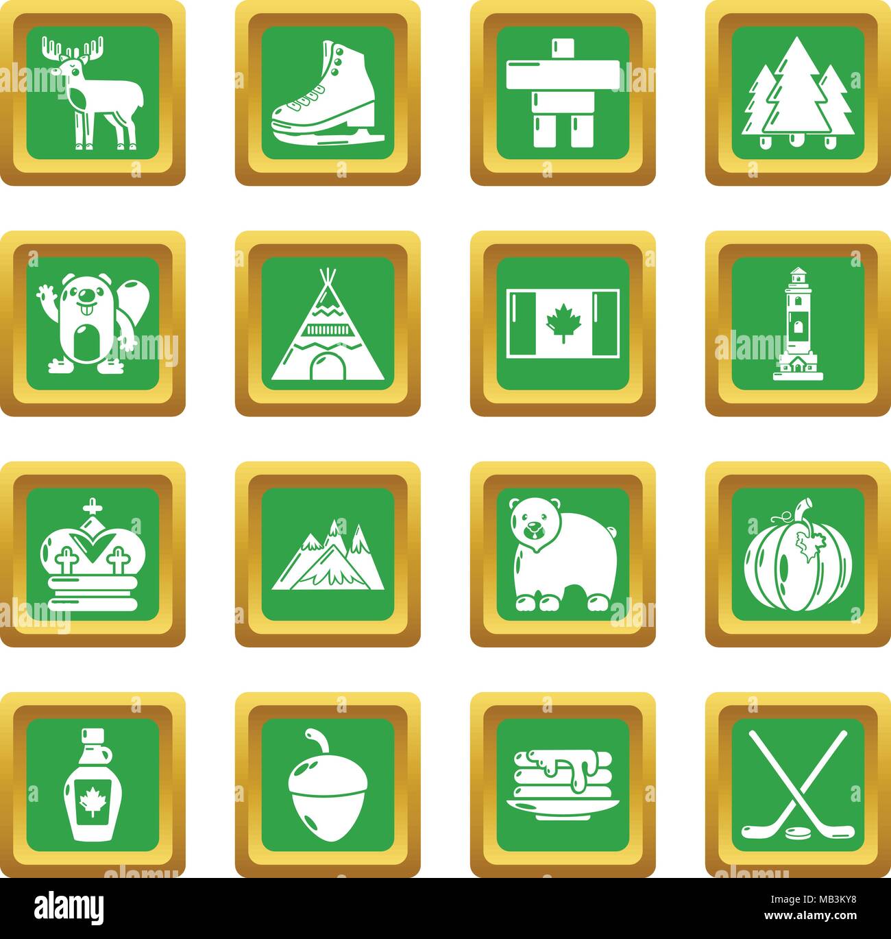 Canada travel icons set green square vector Stock Vector Image & Art ...