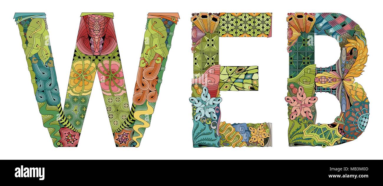 Hand-painted art design. Hand drawn illustration word WEB for t-shirt ...