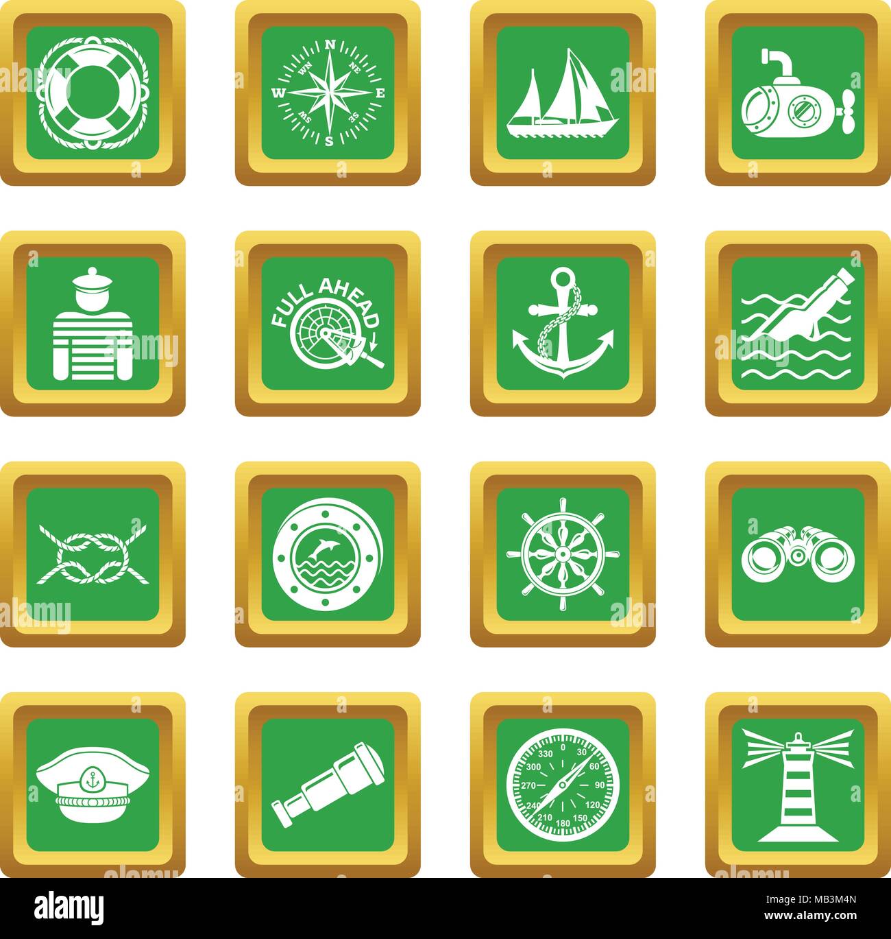 Nautical icons set green square vector Stock Vector Image & Art - Alamy