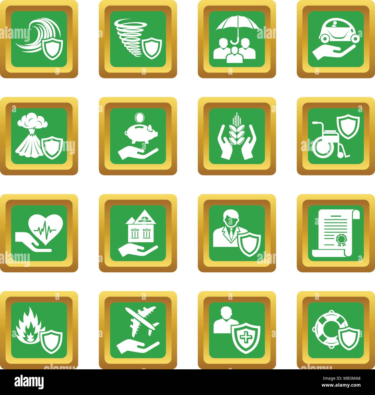 Insurance icons set green square vector Stock Vector Image & Art - Alamy