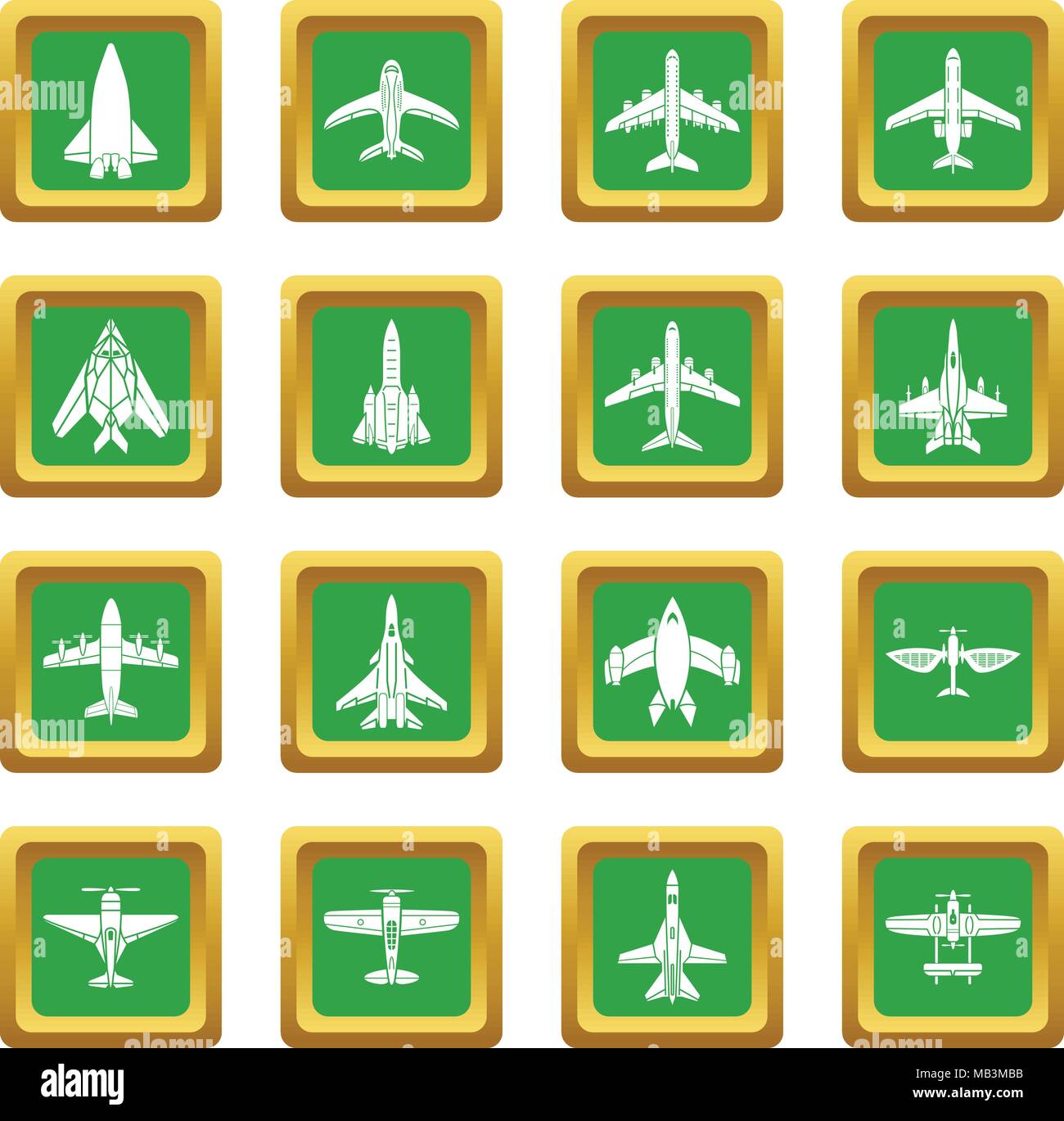Airplane top view icons set green square vector Stock Vector Image ...