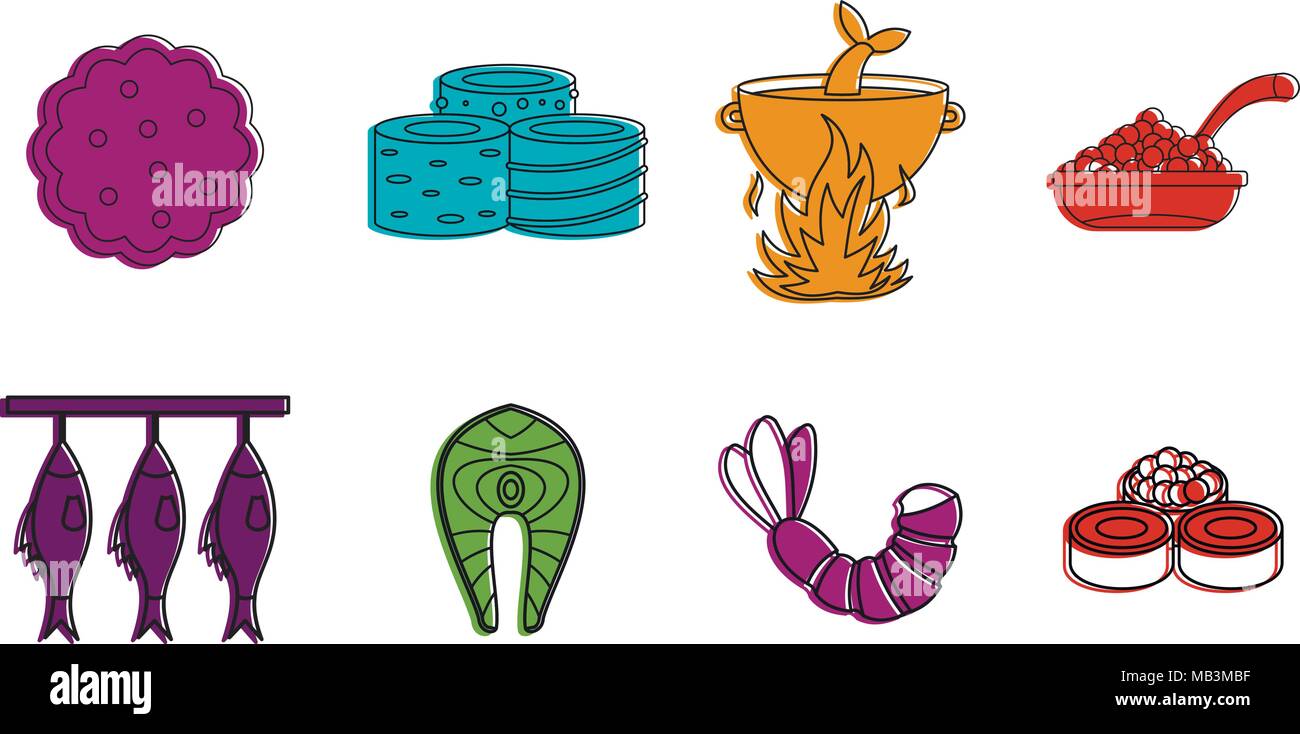 Fish food icon set, color outline style Stock Vector Image & Art - Alamy