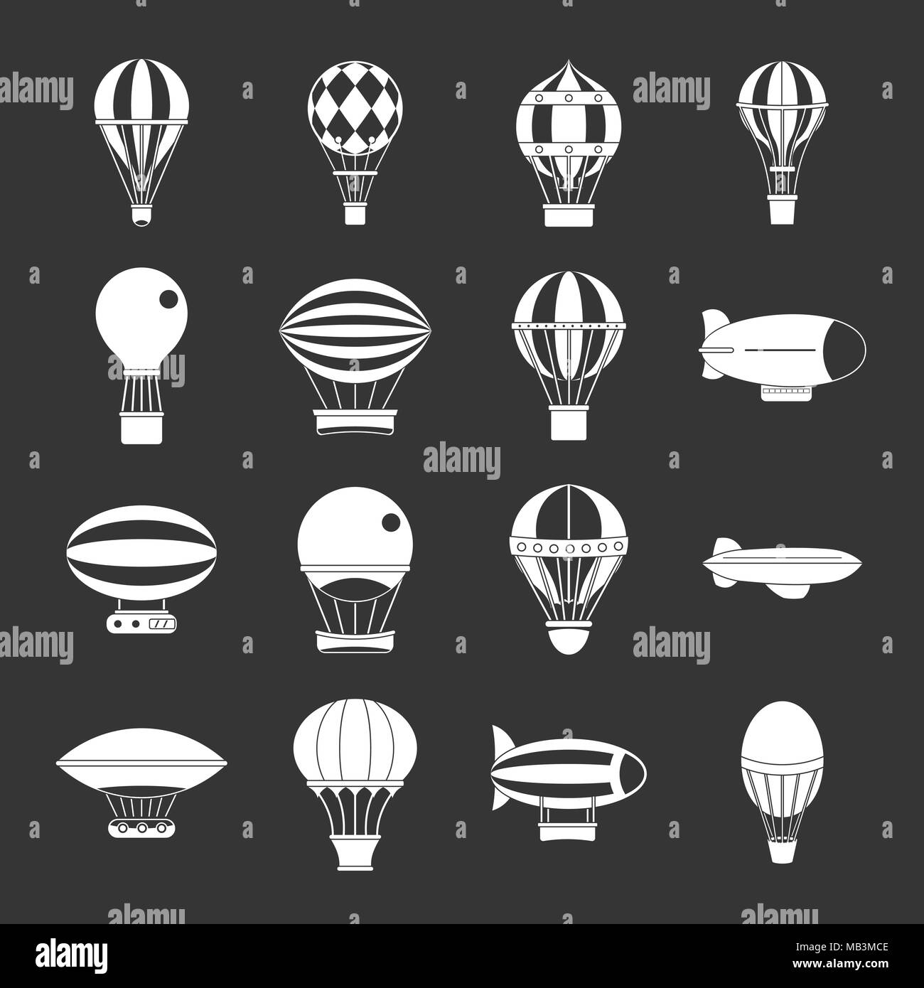 Retro balloons aircraft icons set grey vector Stock Vector Image & Art ...