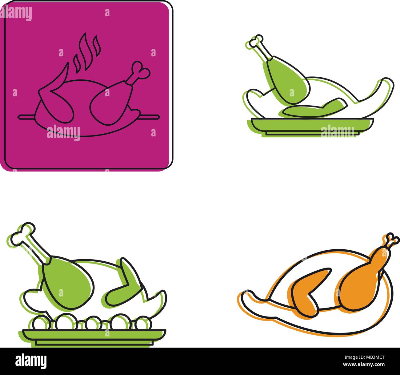 Chicken icon set, color outline style Stock Vector Image & Art - Alamy