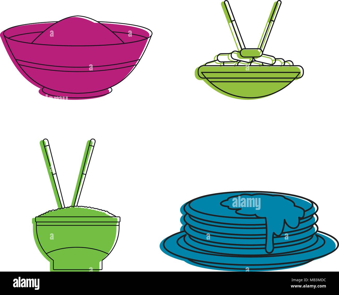 Food on plate icon set, color outline style Stock Vector Image & Art ...