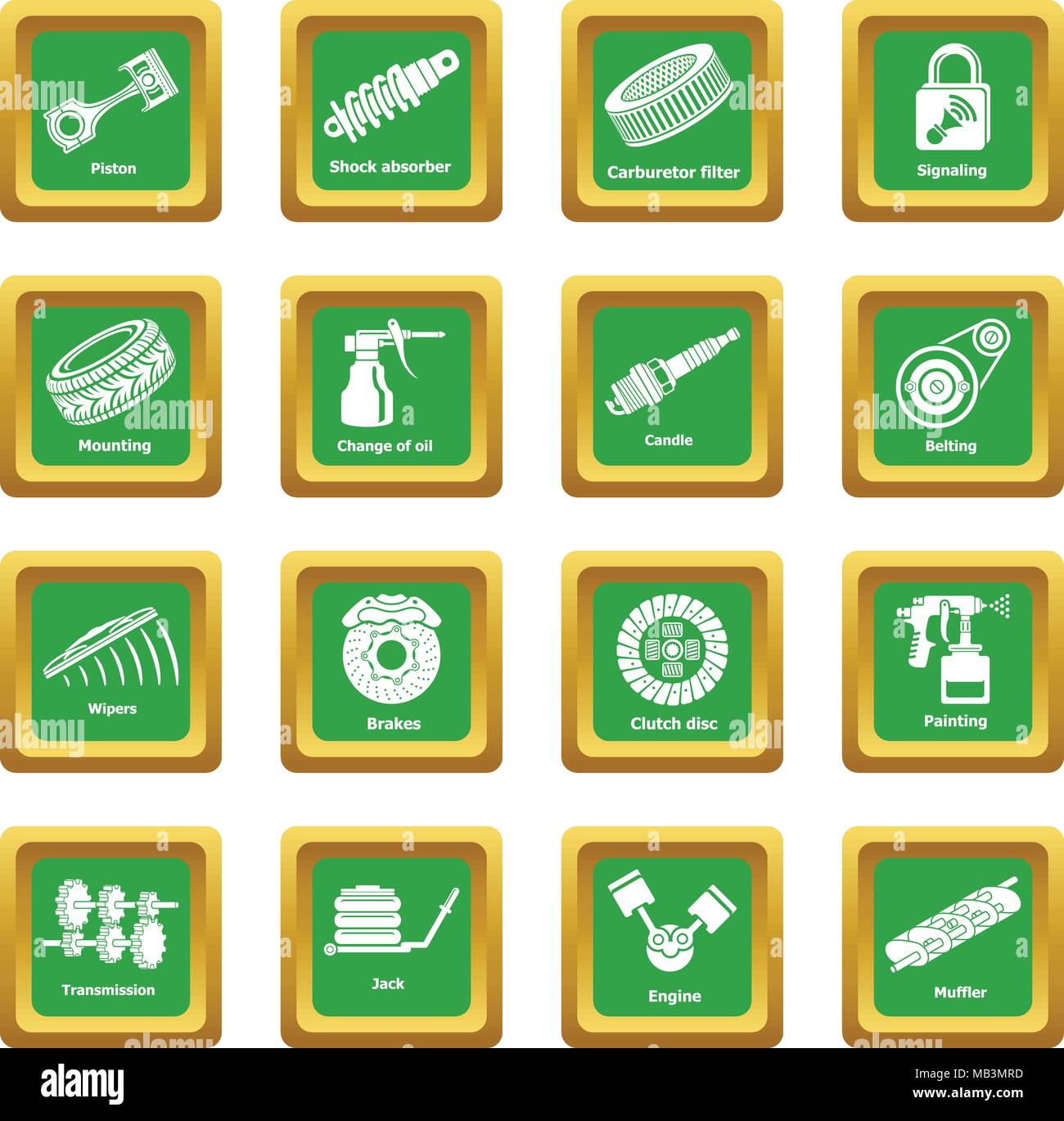 Car repair parts icons set green square vector Stock Vector Image & Art ...