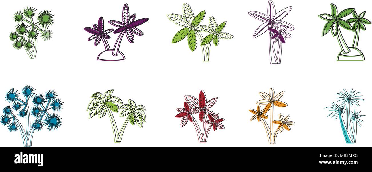 Double palm tree icon set, color outline style Stock Vector Image & Art ...