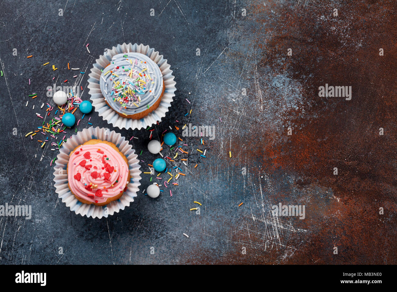 Sweet cupcakes. Top view with space for your greetings Stock Photo - Alamy
