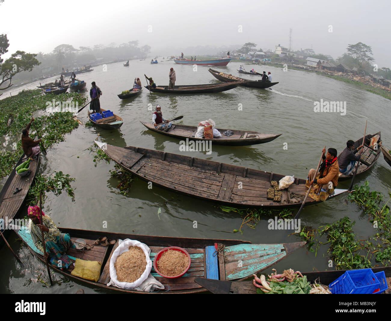 Floating market in the backwaters. In the delta of rivers Ganga (Padma ...