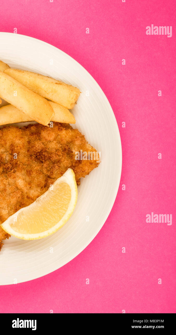 Traditional Popular Fish And Chips Against A Pink Backgound With A ...
