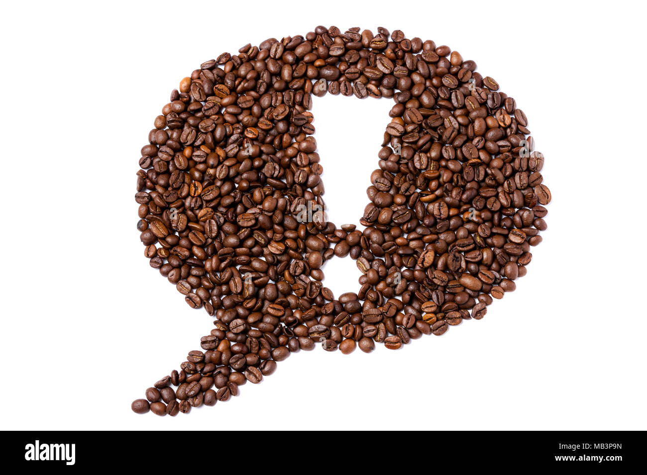 Coffee in shape of speech bubble with exclamation mark on white ...